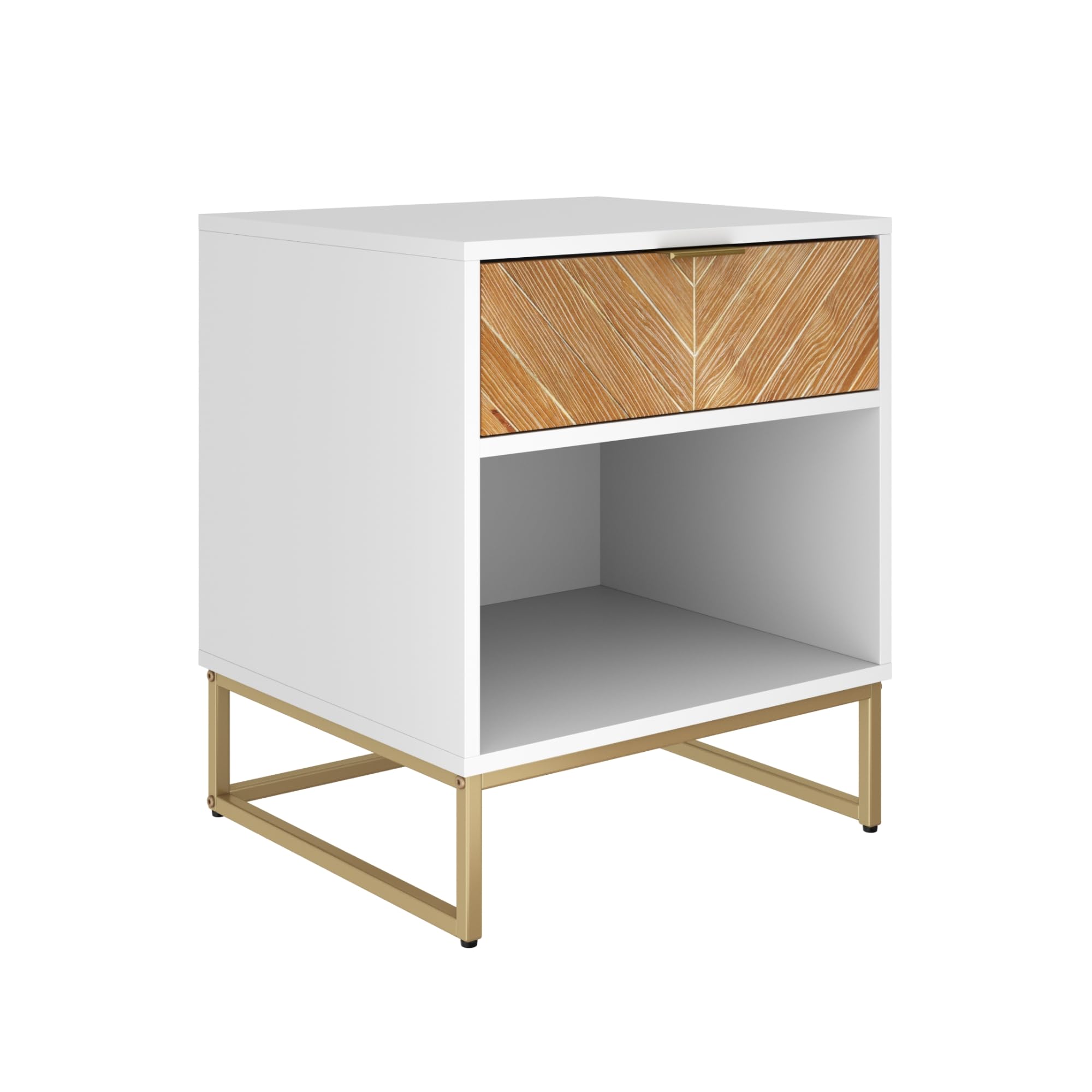 Nathan James Kensi Nightstand Side Accent or End Table with Storage, White/Gold