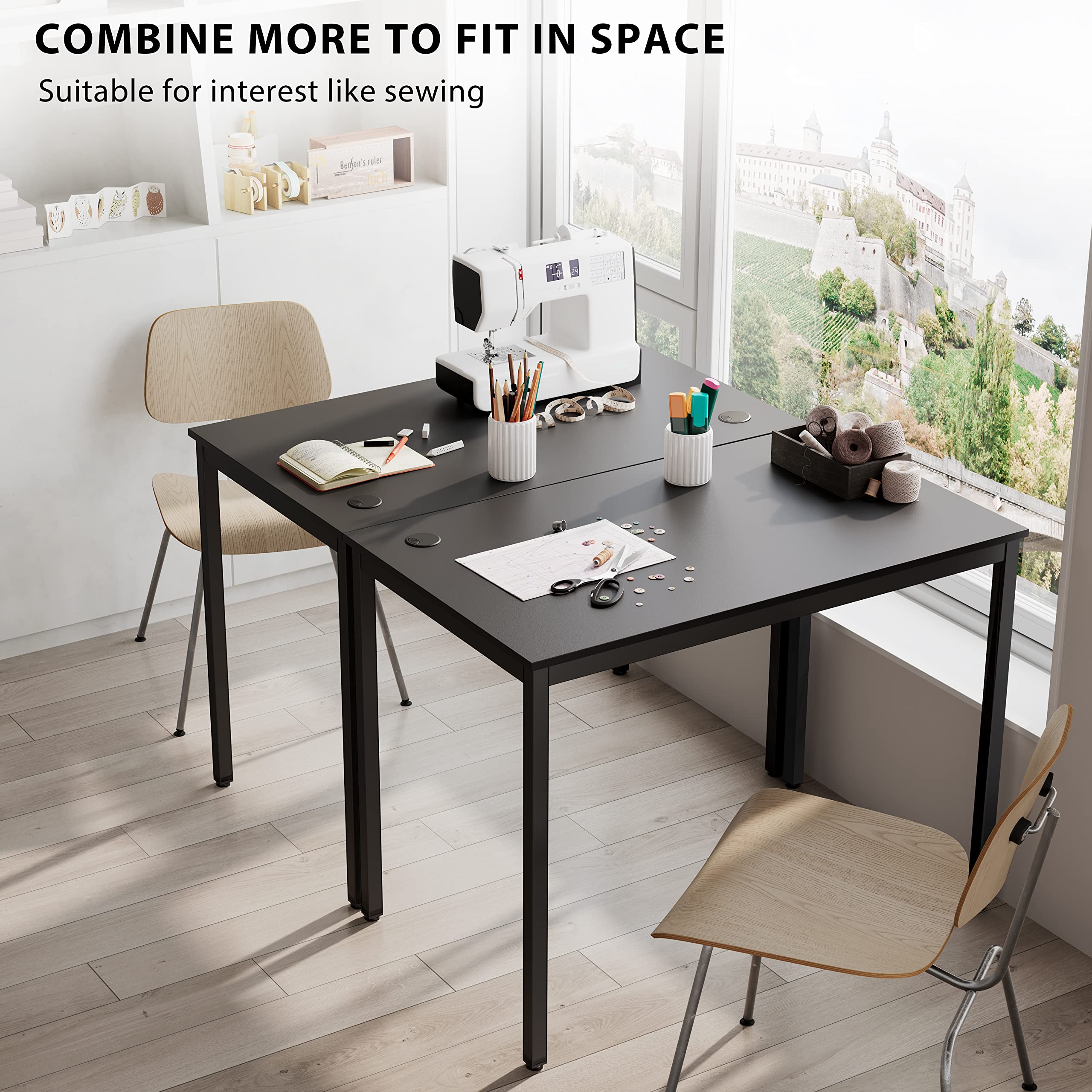 EUREKA ERGONOMIC 47 Inch Teak Home Office Computer Desk, Simple Modern Sturdy Work Study Writing PC Gaming Table for Large Space Adults Teens Kids Sewing Bedroom Kitchen Dinning Room, Black Metal Legs