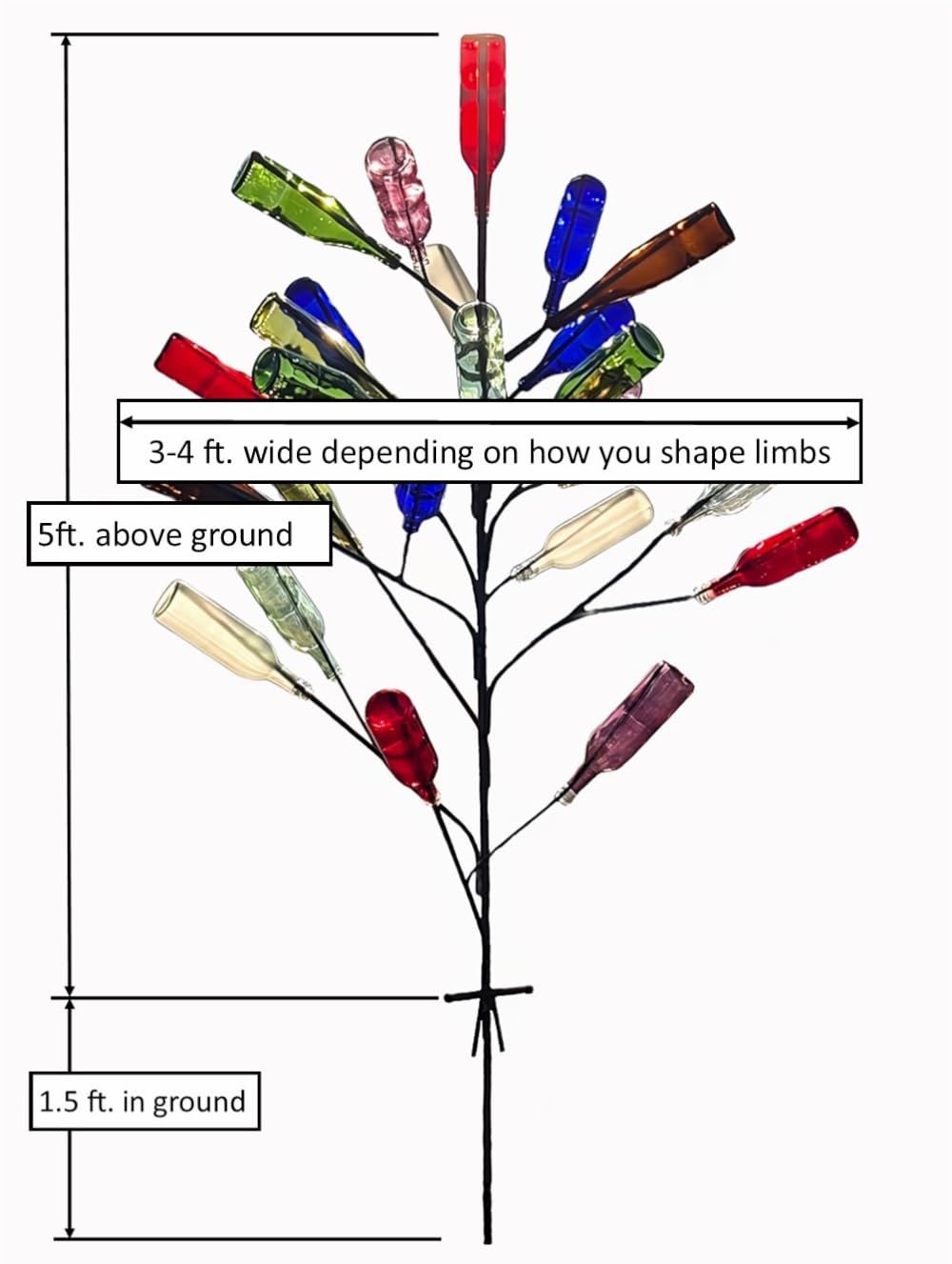 The Big Daddy Bottle Tree | Outside Yard Garden Decor | No Assembly Required | Displays 25 Bottles | 5 ft (60") Tall | Heavy Duty Welded Solid Raw Steel | Unpainted | Made in Mississippi USA