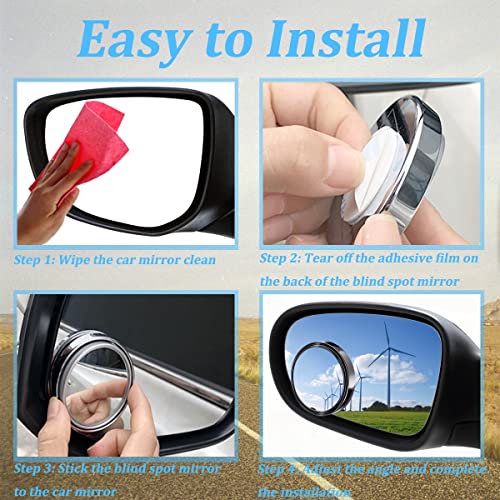 OBTANIM 4 Pack Blind Spot Car Mirror 2 Inch Angle Adjustable HD Glass Round Side Rear View Convex Accessories with Frame for Car SUV Trucks Motorcycles