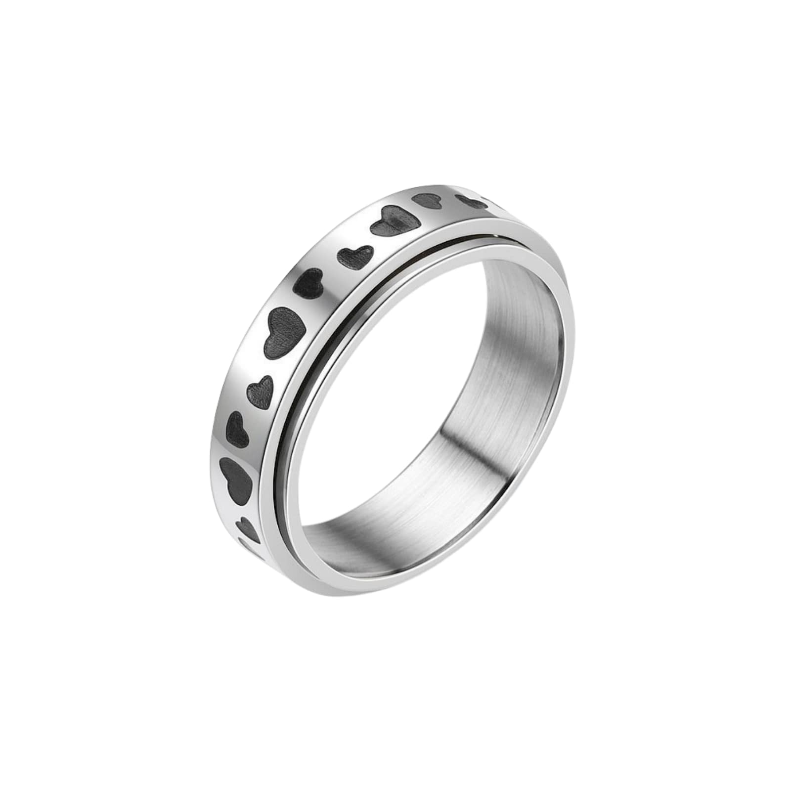 COLORFUL BLING Stainless Steel Spinner Ring Anti Anxiety Fidget Rotating Promise Ring Moon Star Spinner Ring Silver Wedding Band Ring for Women Men-B7