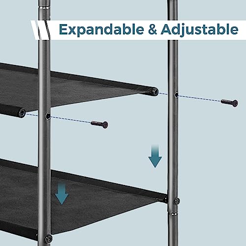 STORAGE MANIAC 5 Tier Shoe Rack with 6 Side Pockets, 23-Pairs Metal Shoes Organizer Free Standing Compact Shoe Storage Organizer Shoe Shelf for Closet Bedroom Entryway Hallway, Black