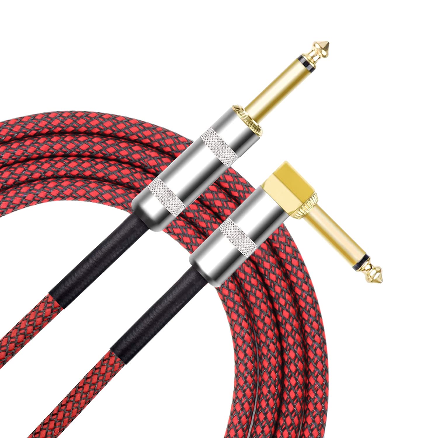 YESPURE 10Ft Guitar Lead Cable,1/4 Straight to Right Angle Audio Instrument Cables for Electric Guitar, Bass Guitar,Electric Mandolin,Electric Bass,Pro Audio(10Ft/3M Red)