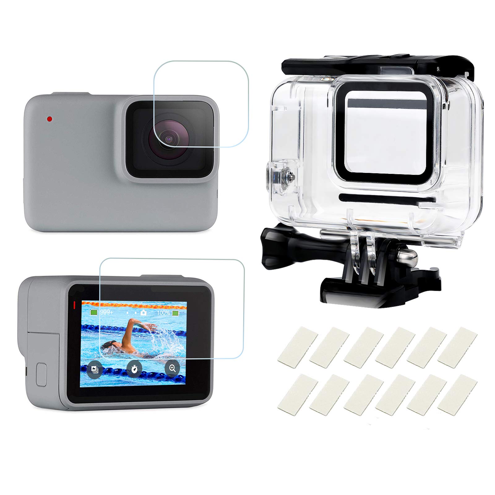 D&F Waterproof Housing Case for HERO7 White & Hero 7 Silver, 30M Underwater Photography Protective Shell with Screen Protector Films and Anti-Fog Inserts Accessories