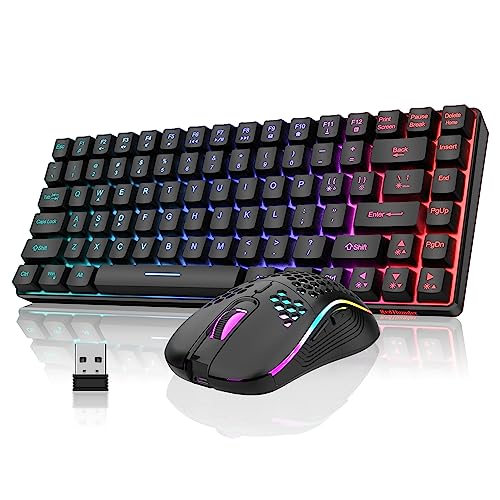 RedThunder K84 Wireless Keyboard and Mouse Combo, Rainbow LED Backlit Rechargeable Battery, 75% Layout 84 Keys TKL Ultra Compact Gaming Keyboard & Lightweight 7200 DPI Honeycomb Optical Mouse (Black)