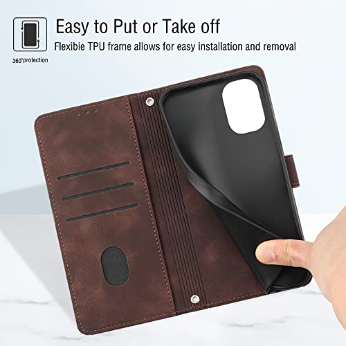 Compatible with OnePlus Nord N20 Wallet Case with Credit Card Slots Kickstand and a Wrist Strap Brown Leather Protective Cover with Embossed Design for 5G 6.43 inch