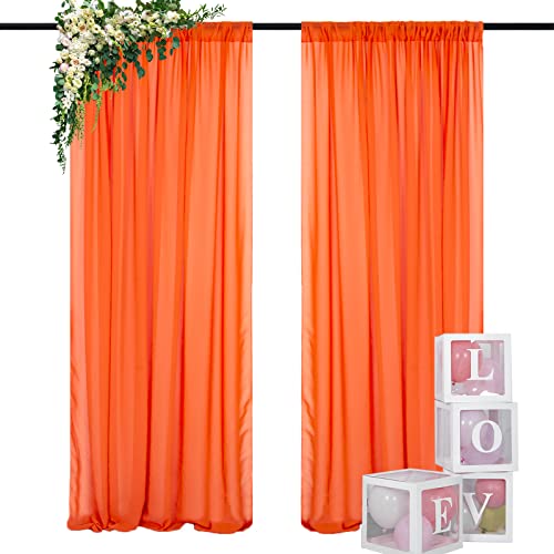 Orange Chiffon Backdrop Curtain 10FT Sheer Curtains 2 Panels 29x120-Inch Chiffon Fabric Drapes for Wedding Ceremony Voile Curtains Photography Backdrop Drapes Party Stage Decoration