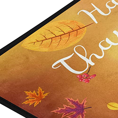 Thanksgiving Rug Kitchen Rugs Runner Happy Thanksgiving with Pumpkin Autumn Leaves Doormat Bath Rugs Mat Non Slip Area Rugs for Bathroom Kitchen Indoor 39" X 20"