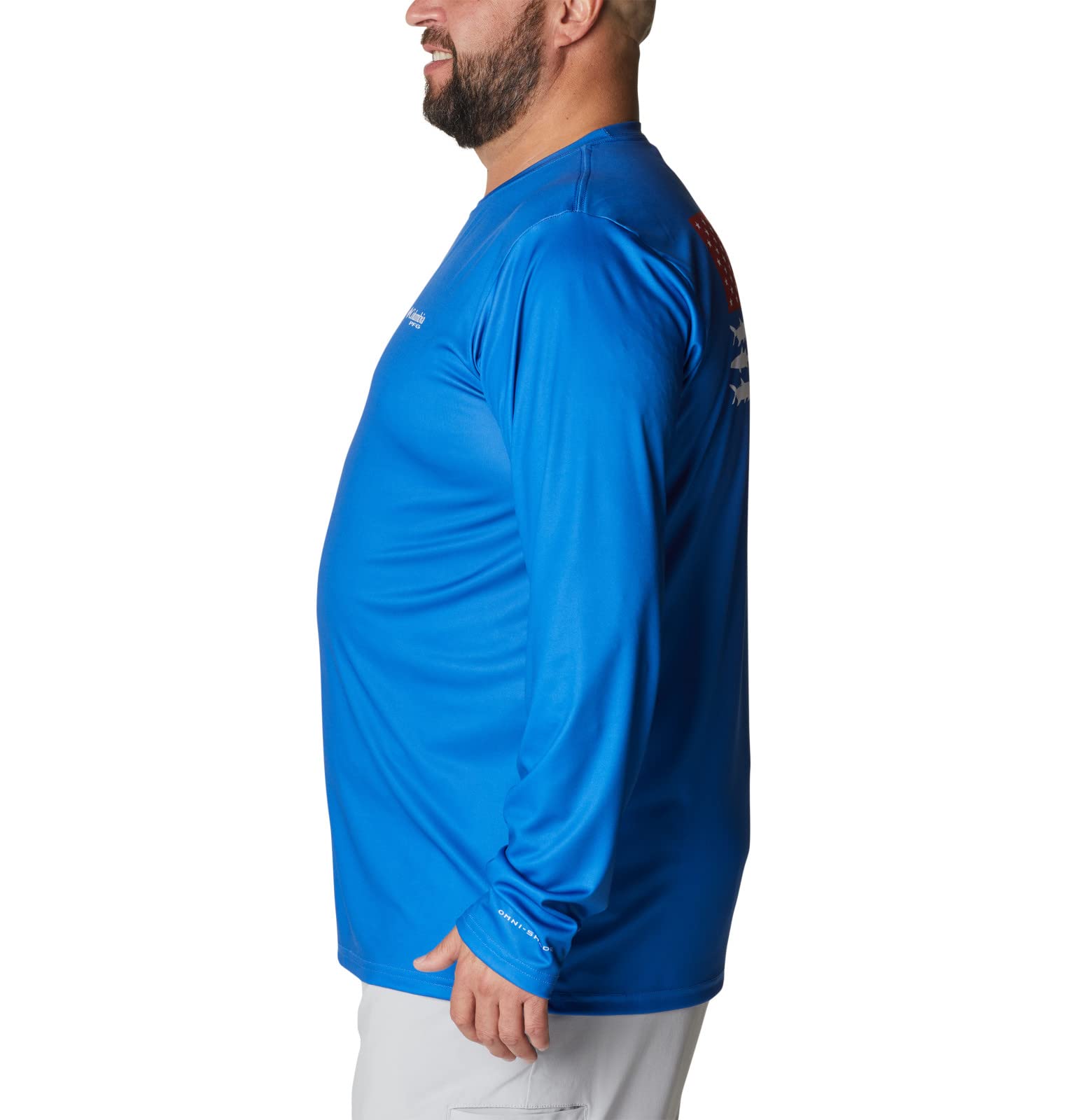 Columbia Men's Tall Size Terminal Tackle PFG Fish Flag LS, Vivid Blue/White, XLT