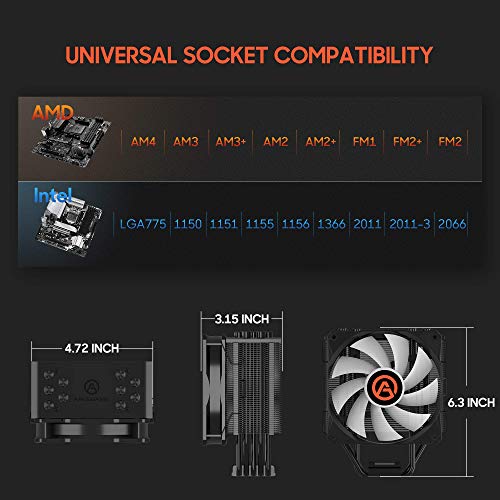 CPU Cooler with 5 Direct Contact Heatpipes, ARESGAME River 5 CPU Air Cooler for Intel/AMD with 120mm SYNC ARGB PWM Fan (5V ARGB Header is Required on Motherboard)