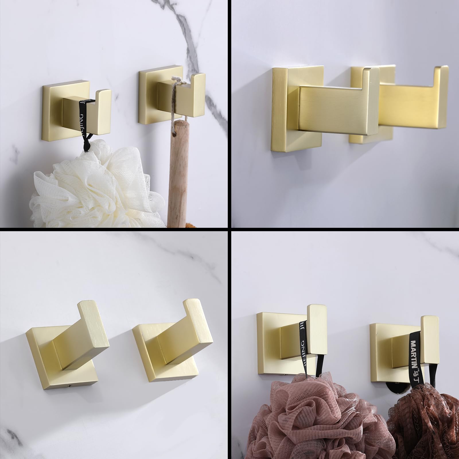 LANC Wall Hook Bathroom Accessories Towel Hooks Black and Gold Coat Hooks Heavy Duty Square Robe Hook Wall Mounted for Kitchen Household Hotel Hanger Hook Stainless Steel 3-Pack,A9005GK-P3