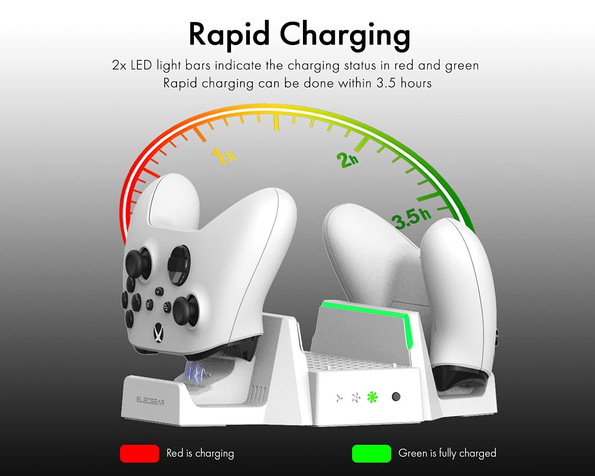 ElecGear Vertical Cooling and Charging Stand for Xbox Series S, 2X Rechargeable Battery and Dual Charger Dock for Xbox Controller, Cooling Fan with LED Lights and USB Port for Gaming Accrssories