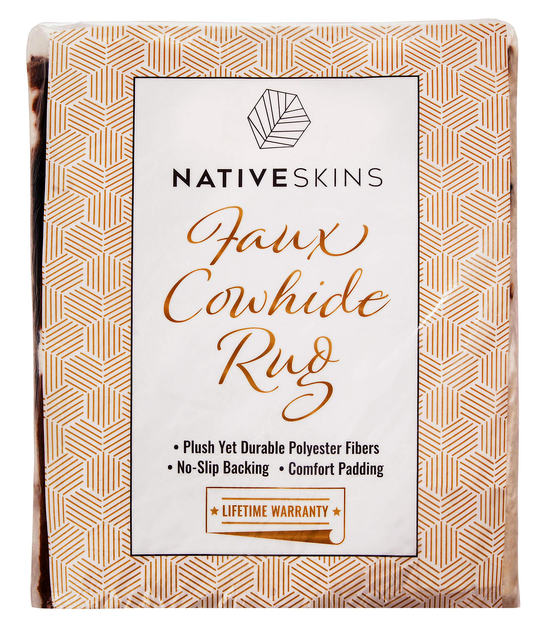 NativeSkins Faux Cowhide Rug (4.6ft x 5.2ft) - Cow Print Area Rug for a Western Boho Decor - Synthetic, Cruelty-Free Animal Hide Carpet with No-Slip Backing, Cow Print Rug