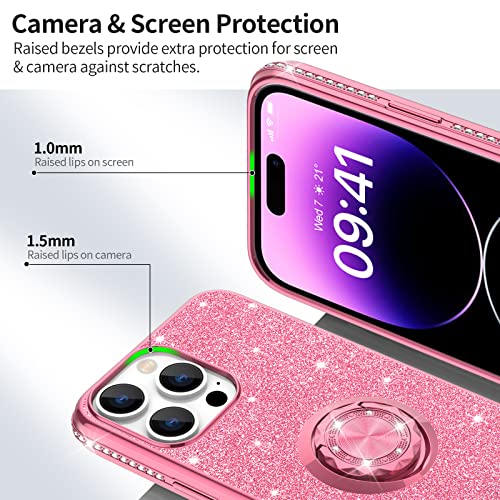 OCYCLONE iPhone 14 Pro Max 6.7" Glitter Diamond Case with Ring Stand - Pink, Women's Protective Cover