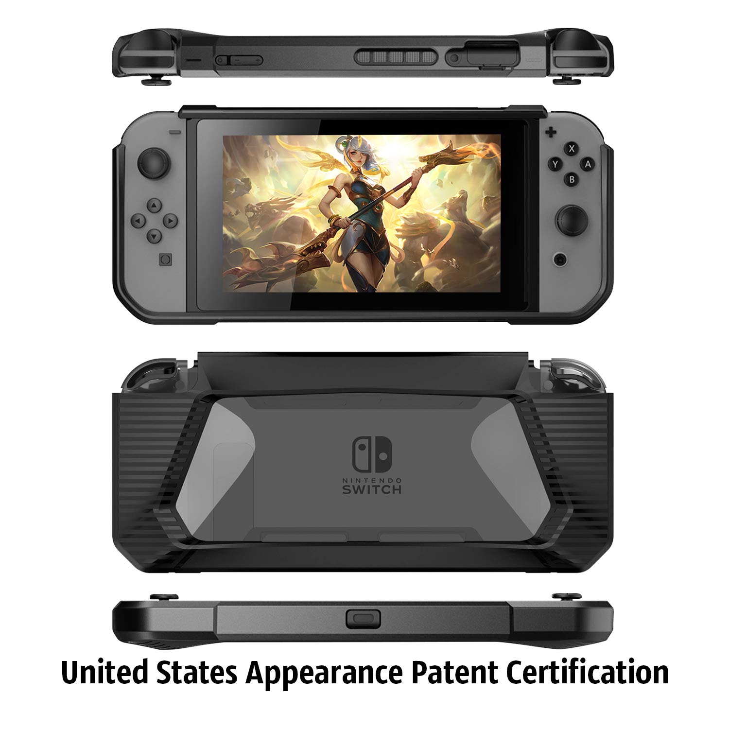 Compatible with Nintendo Switch Case with Screen Protector,AISITIN TPU Protective Heavy Duty Cover Case for Nintendo Switch with Shock-Absorption and Anti-Scratch (Black)