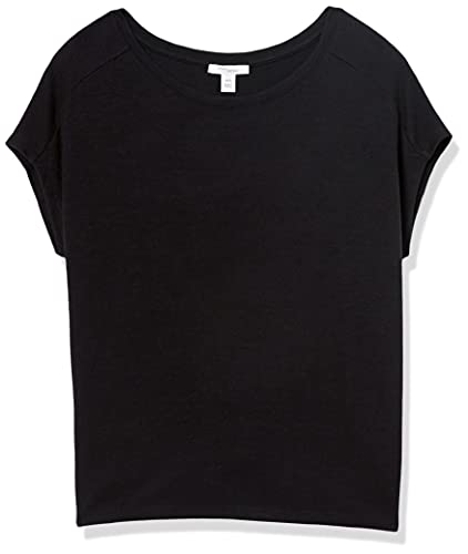Daily Ritual Women's Cozy Knit Dolman Short-Sleeve Tie-Back Shirt, Black, X-Large