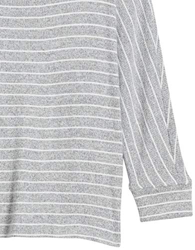 Daily Ritual Women's Cozy Knit Rib Dolman 3/4-Sleeve Sweatshirt, Grey Heather/White, Stripe, Medium