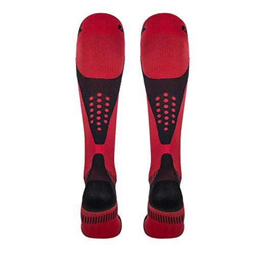 CSX Compression Socks for Men and Women, Knee High, Recovery Support, Athletic Sport Fit, Black on Red, Medium (15-20 mmHg)