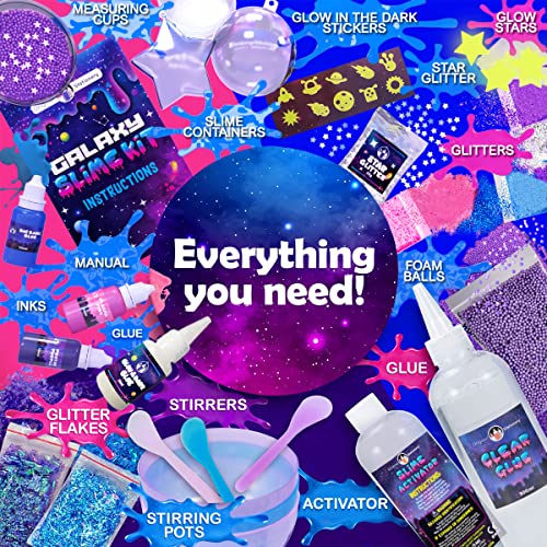Original Stationery Galaxy Slime Kit, Fun Slime Set with Glow in The Dark Stickers, Dark Powder to Make Glitter & Galactic Slime!