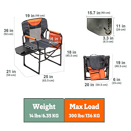 SUNNYFEEL Oversized Camping Directors Chair, Portable Folding Lawn Chairs for Adults Heavy Duty with Side Table,Pocket for Beach, Fishing,Picnic,Concert Outdoor, Foldable Camp Chairs
