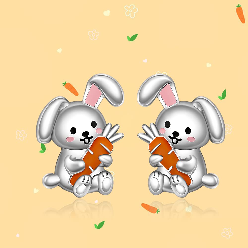 Easter Bunny Earrings Sterling Silver Hypoallergenic Cute Rabbit Carrot Animal Stud Earrings Jewelry Easter Gifts for Women