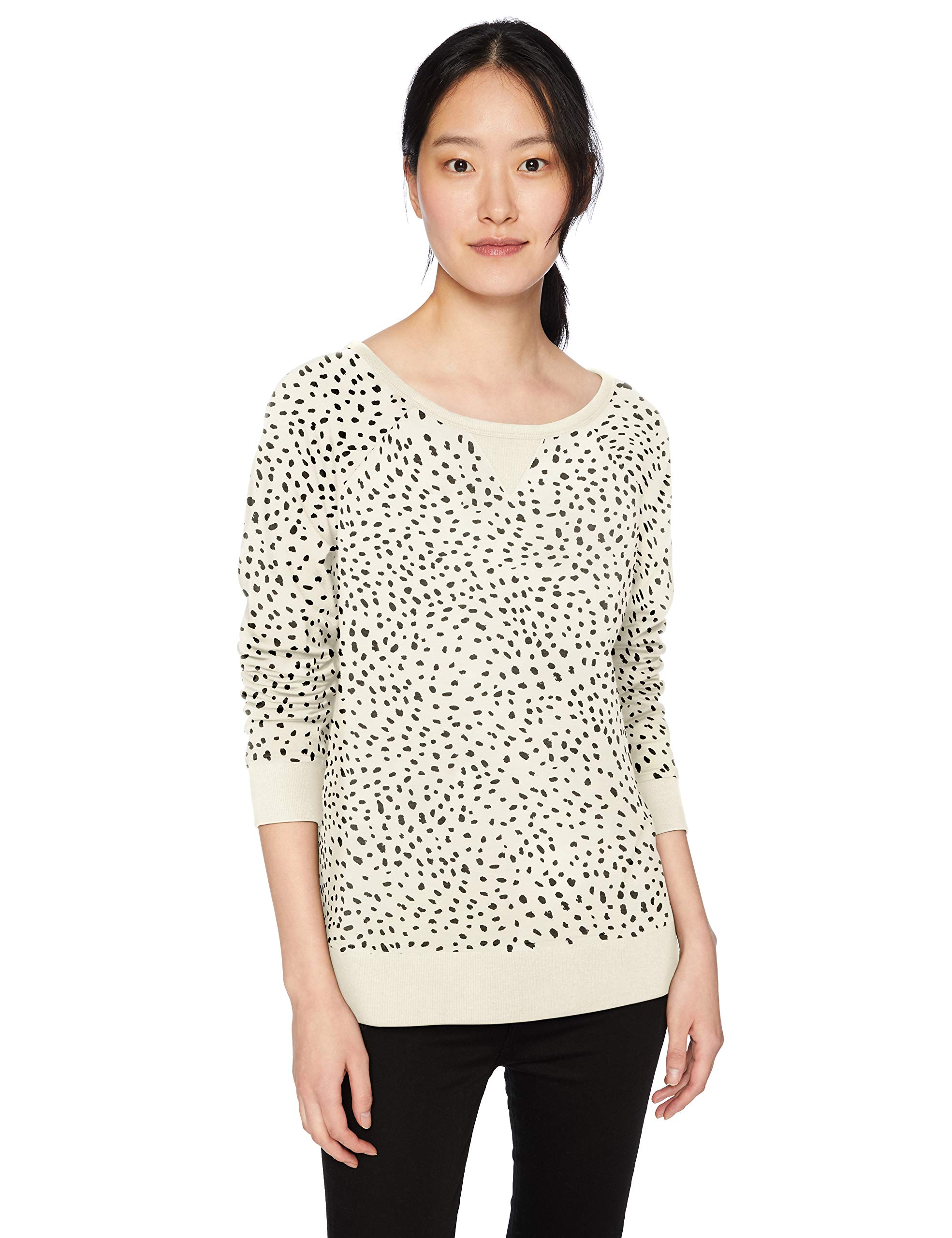 Daily Ritual Women's Oversized Terry Cotton and Modal High-Low Sweatshirt, Cream/Black, Dalmation Print, Large