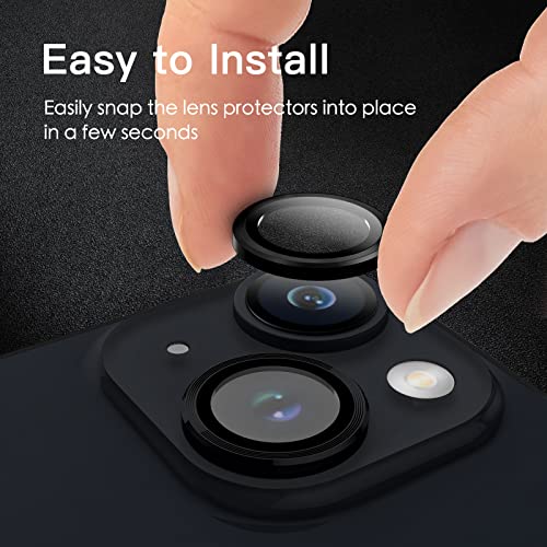 JETech Camera Lens Protector for iPhone 14 6.1-Inch and iPhone 14 Plus 6.7-Inch, 9H Tempered Glass Metal Individual Ring Cover, HD Clear, 2-Pack (Midnight)