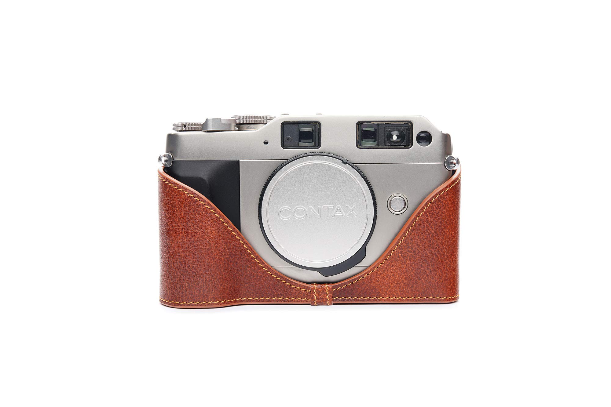 Contax G1 Case, BolinUS Handmade Genuine Real Leather Half Camera Case Bag Cover for Contax G1 Camera with Hand Strap (LavaBrown)