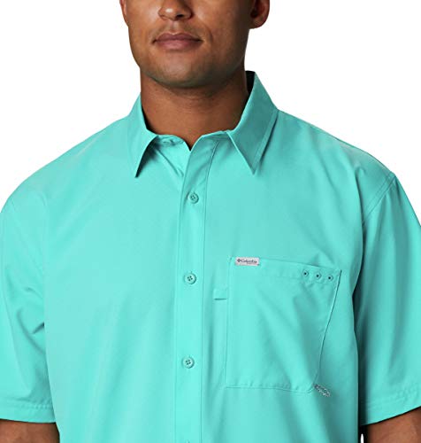 Columbia Men’s PFG Zero Rules Woven Short Sleeve Shirt, Sun Protection Bright Aqua