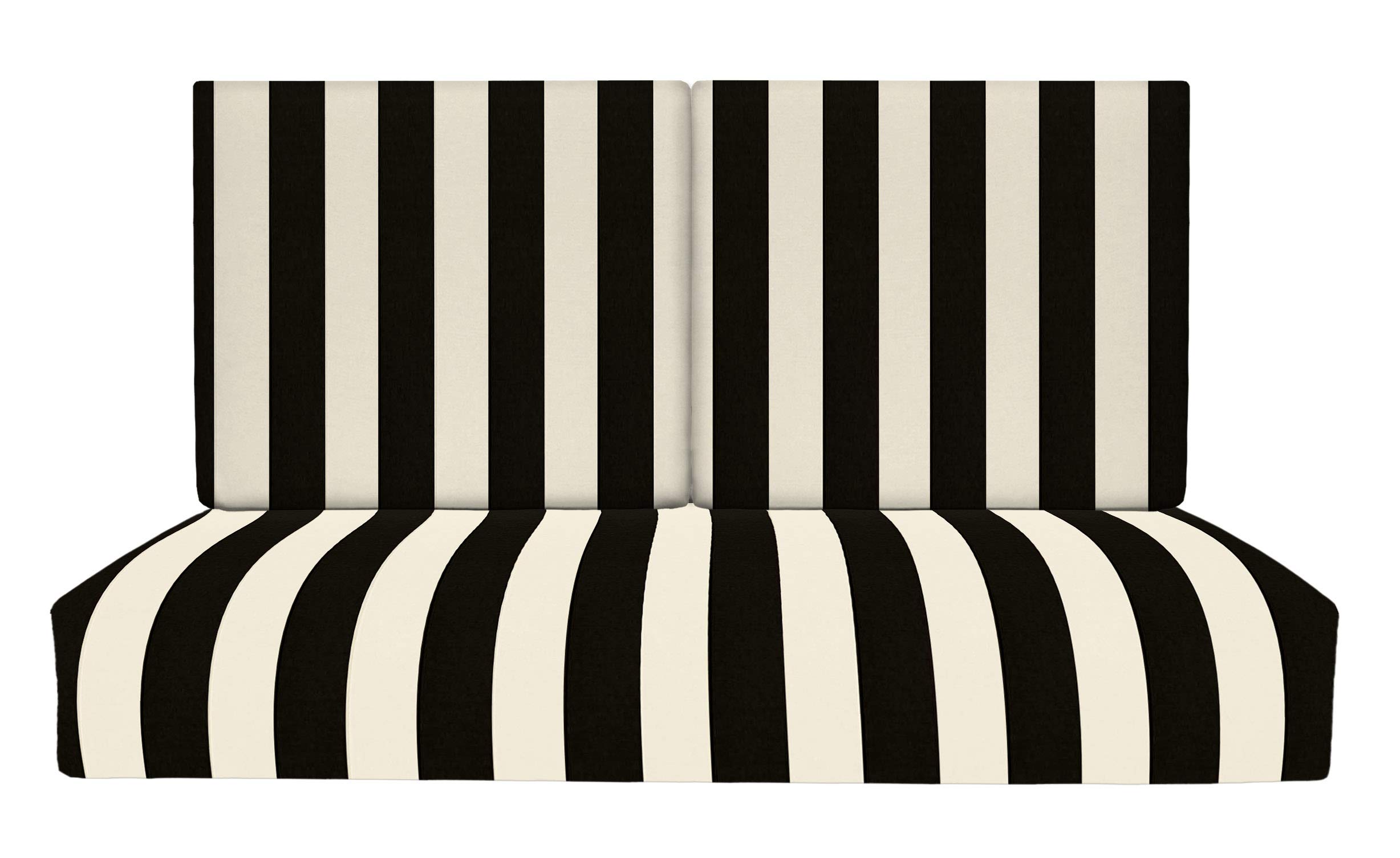 RSH DECOR: Deep Seating Foam Loveseat Cushion Set | 46â x 26â Loveseat | All-Weather Spun Fabric | Outdoor Foam Settee and Back Cushions for Patio Furniture | Black & White Stripe