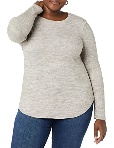 Daily Ritual Women's Cozy Knit Standard-Fit Long-Sleeve Shirttail Hem Crewneck Shirt, Taupe Heather, Medium