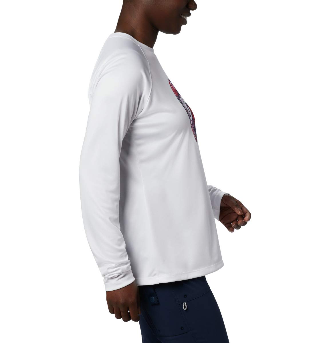 Columbia Women's Tidal Tee PFG Printed Medallion Long Sleeve Shirt, White/Red Lily, Medium