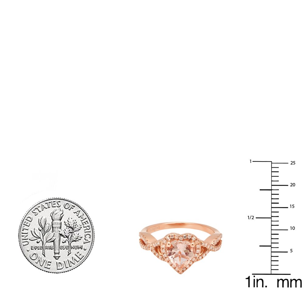 Dazzlingrock Collection 10K 7 MM Heart Morganite & Round Diamond Ladies Swirl Halo Engagement Ring, Rose Gold, Size 7