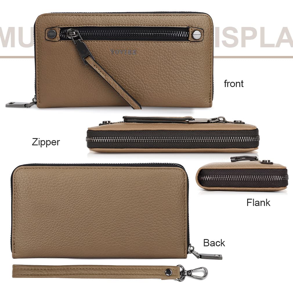 YOVIEE Wallets for Women RFID Blocking Large Capacity Genuine Leather Zip Womens Wallet Credit Card Holder Checkbook Organizer Phone Clutch Long Travel Coin Purse Wristlet