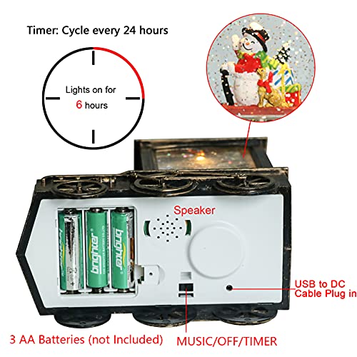 Wondise Lighted Christmas Snow Globes Musical Lantern with Timer, Battery Operated and USB Powered Spinning Water and Swirling Glitter Holiday Decoration