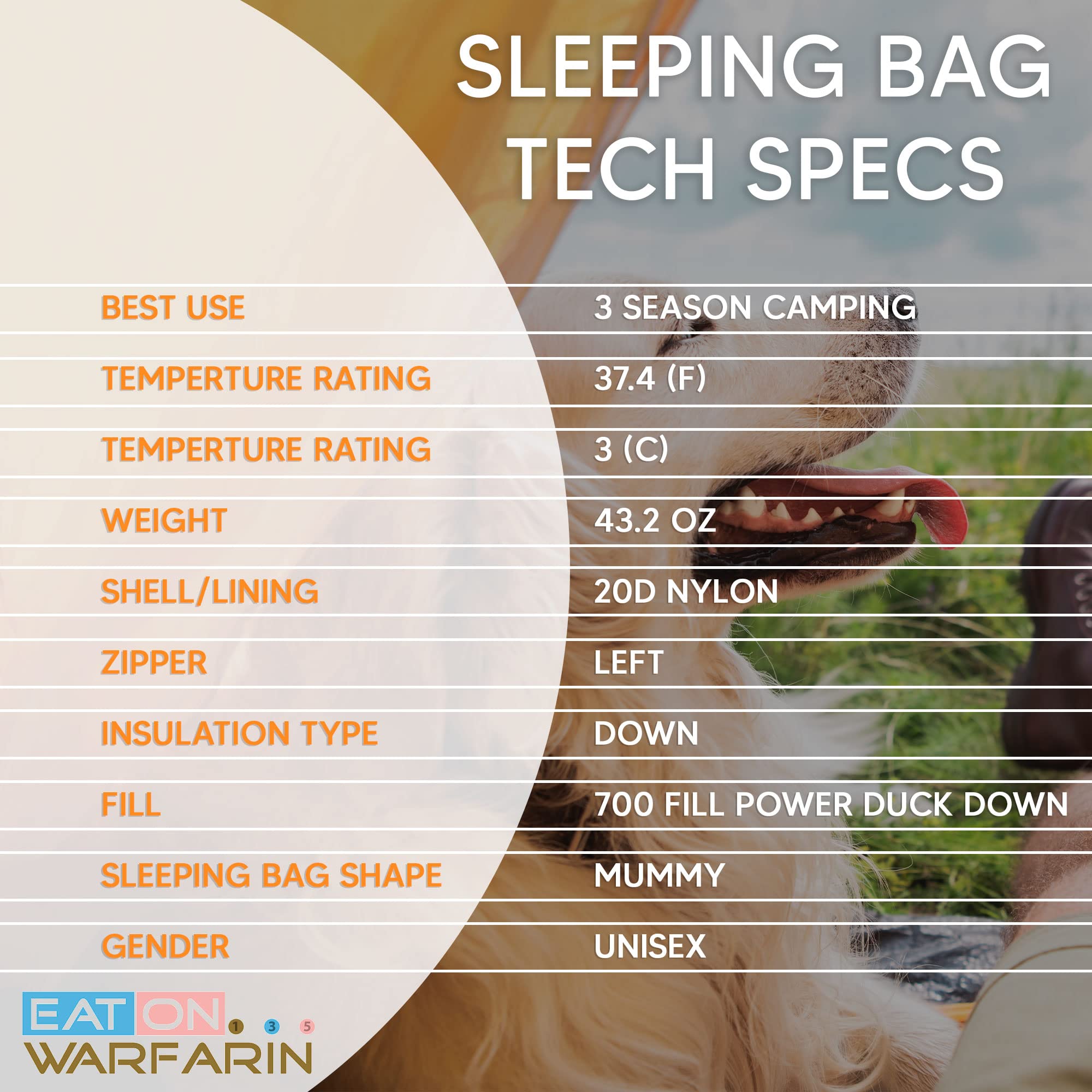 Eat on Warfarin Sleeping Bag with Pillow System - 700 Fill - Camping Sleeping Bag Kit - Sleeping Bag for Adults Great Mummy Bag for Indoors or Outdoors - Comes with Dry Bag & Stuff Sacks - Orange