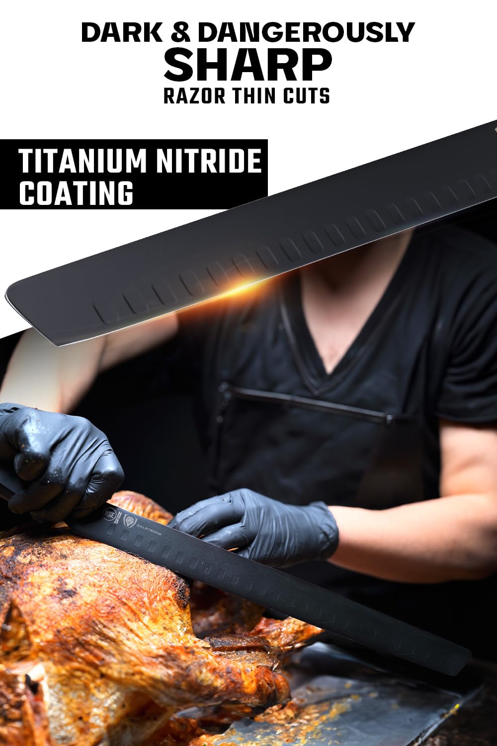 Dalstrong Slicing Knife - 12 inch - Shadow Black Series - Black Titanium Nitride Coated - High Carbon - 7CR17MOV-X Vacuum Treated Steel Carving Knife - Sheath - Kitchen Knife Slicer - NSF Certified