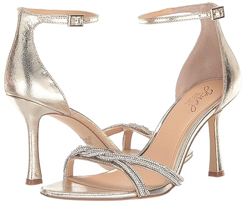 Jewel Badgley Mischka Women's VANI Heeled Sandal, Gold Textile, 9