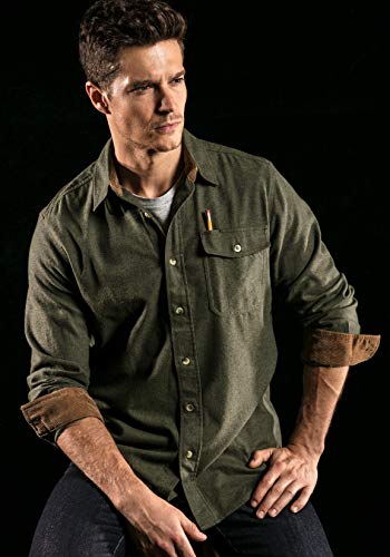 CQR Men's All Cotton Flannel Shirt, Long Sleeve Casual Button Up Plaid Shirt, Brushed Soft Outdoor Shirts, Solid Hunter Green, Medium