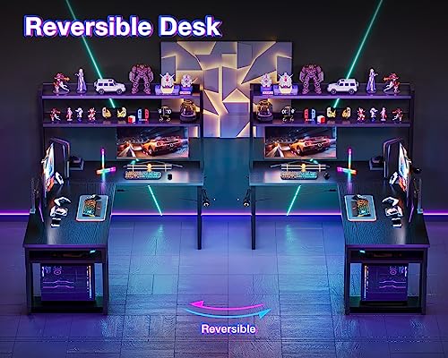 ODK L Shaped Gaming Desk with Hutch, Computer Desk with Storage Shelves, 66" L Shaped Desk for Home Office, Corner Desk with Headphone Hook, Black