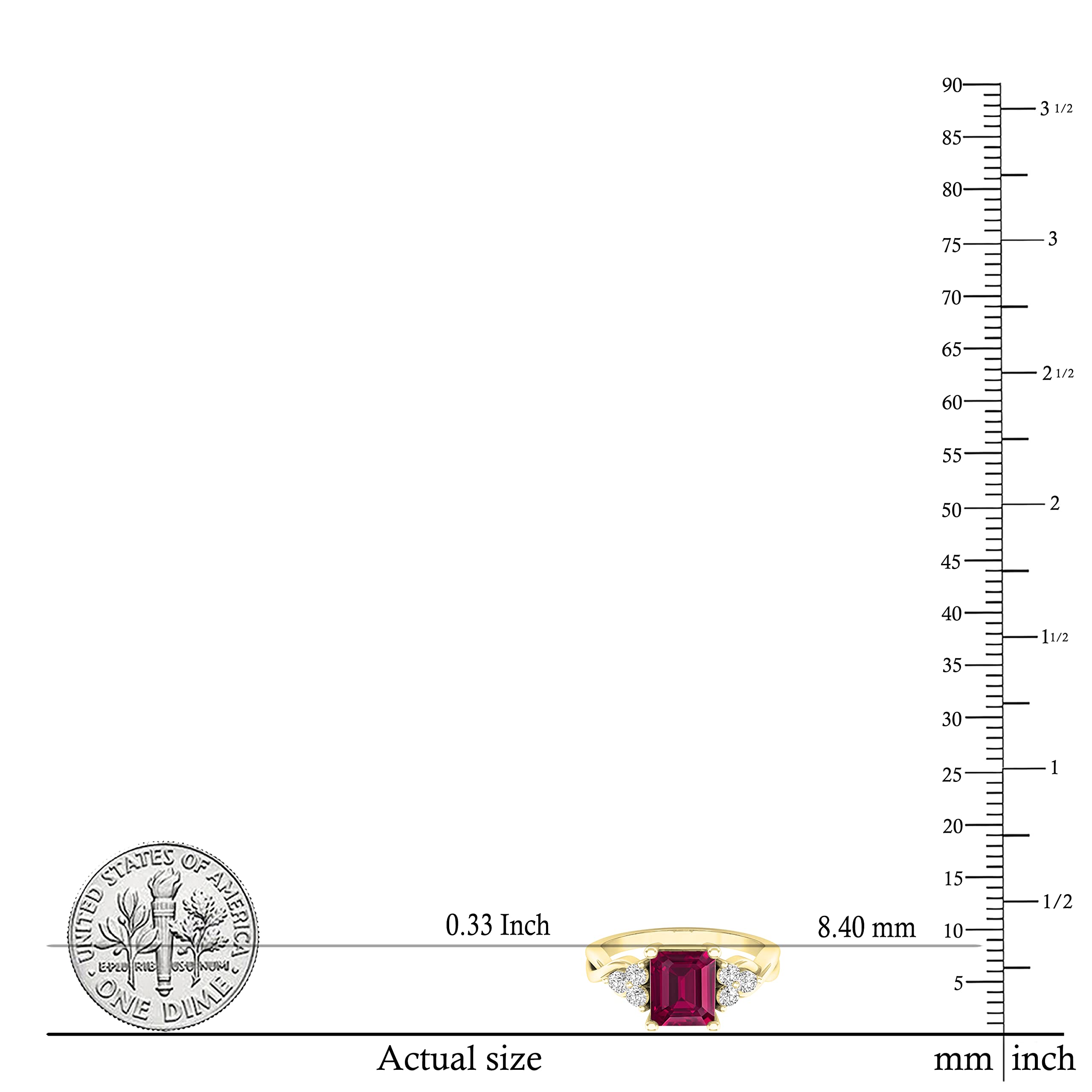 Dazzlingrock Collection 8x6mm Emerald Shape Center Lab Created Ruby & 2.2mm Round White Sapphire on Side Crisscross Shank Engagement Ring for Her in 10K Yellow Gold Size 7