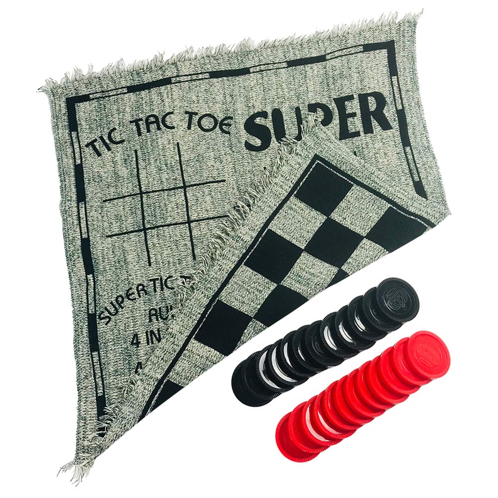 Yuanhe Gaint Checkers Game Set - Large 3 in 1 Checkers Including Tic Tac Toe with Reversible Rug, Calssic Indoor Outdoor Yard Games for Family