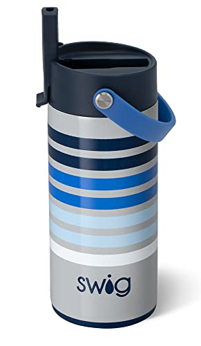 Swig Life 12oz Insulated Water Bottle for Kids with Straw & Flip + Sip Handle, Dishwasher Safe, Cup Holder Friendly, Stainless Steel Water Bottle for Boys and Girls (Rad Racer)