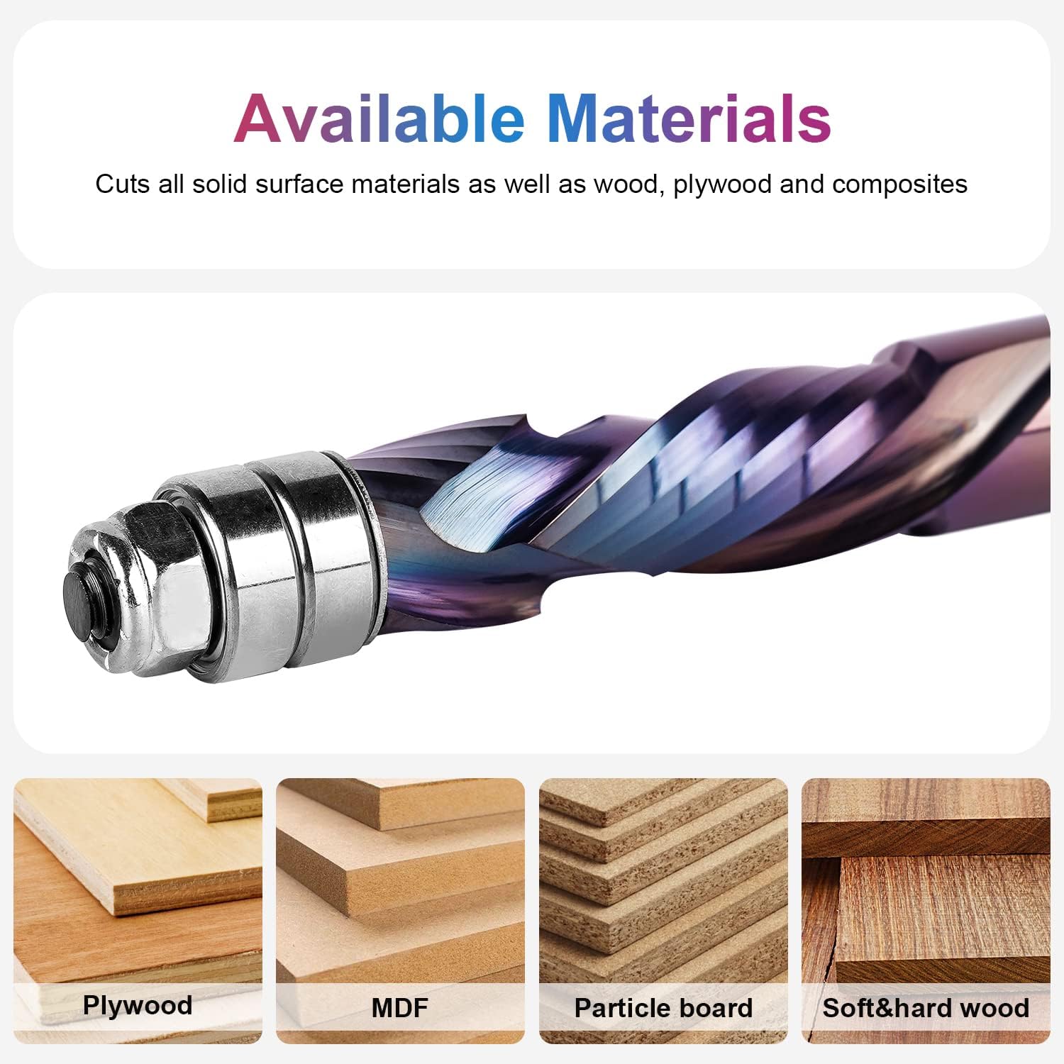 SpeTool Up Down Compression Spiral Flush Trim Router Bit Bottom Bearing,1/2 Inch Shank 1-1/2 Inch Cutting Length Solid Carbide Extra Long Flush Trim Router Bits