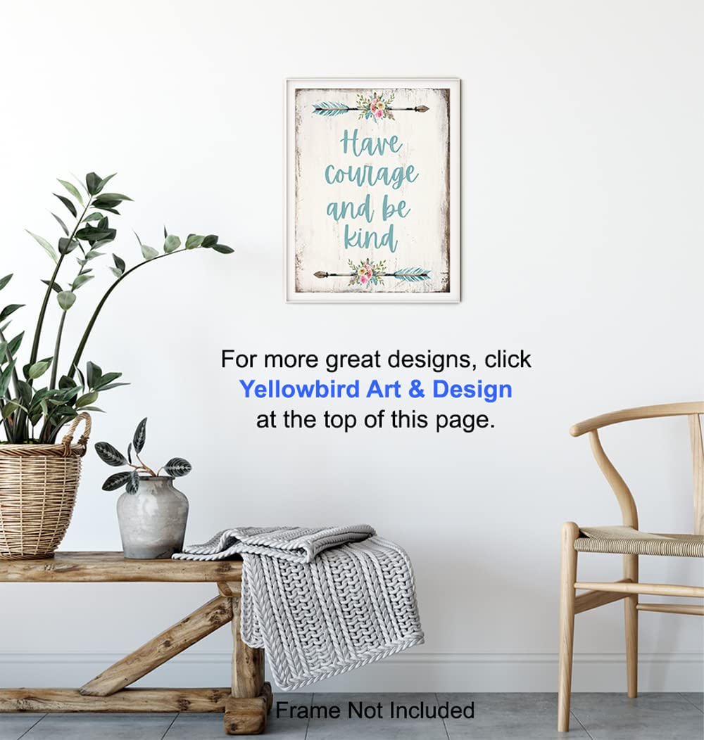 Have Courage and Be Kind Wall Decor Sign - Boho Bathroom Decor - Shabby Chic Bathroom Decor - Bathroom Wall Art - Restroom Sign - Rustic Powder Room, Guest Bath Decor - Blue Bathroom Decor for Women