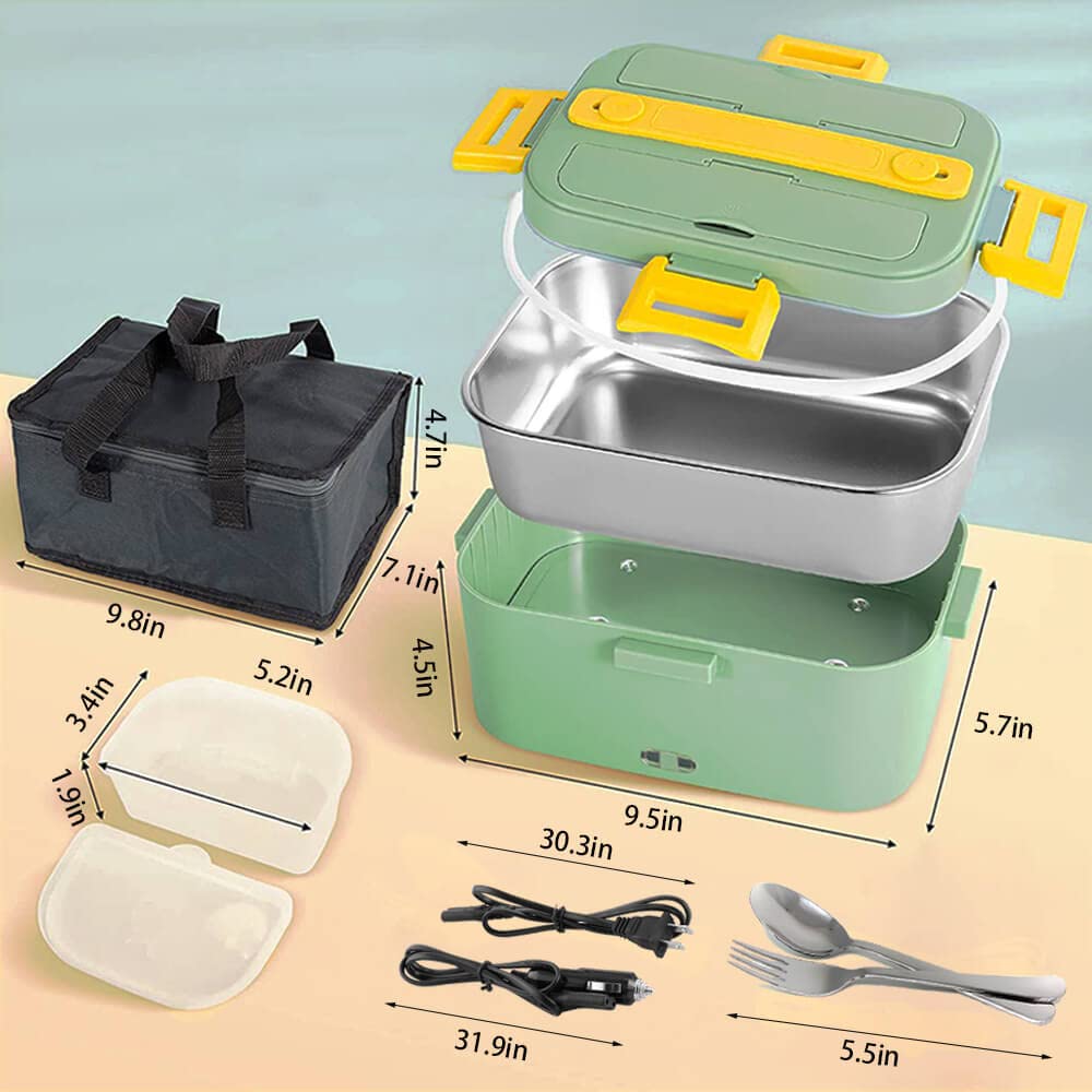 Generic 1.8L Electric Lunch Box Food Heater, 3-in-1 Portable Leak-proof Food Warmer Lunch Box for Car/Truck/Home, with Fork & Spoon, 75W Fast Heating, Safe Material, Easy to Clean