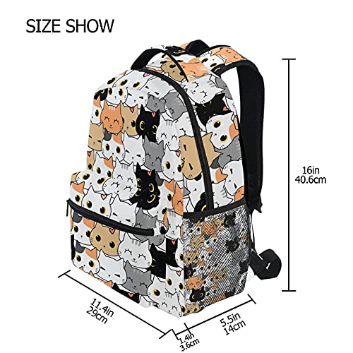 MCHIVER Cute Cats Backpacks for School Travel Laptop Backpack with Water Bottle Pocket Lightweight Adjustable Buckle Casual Daypack 16 Inch