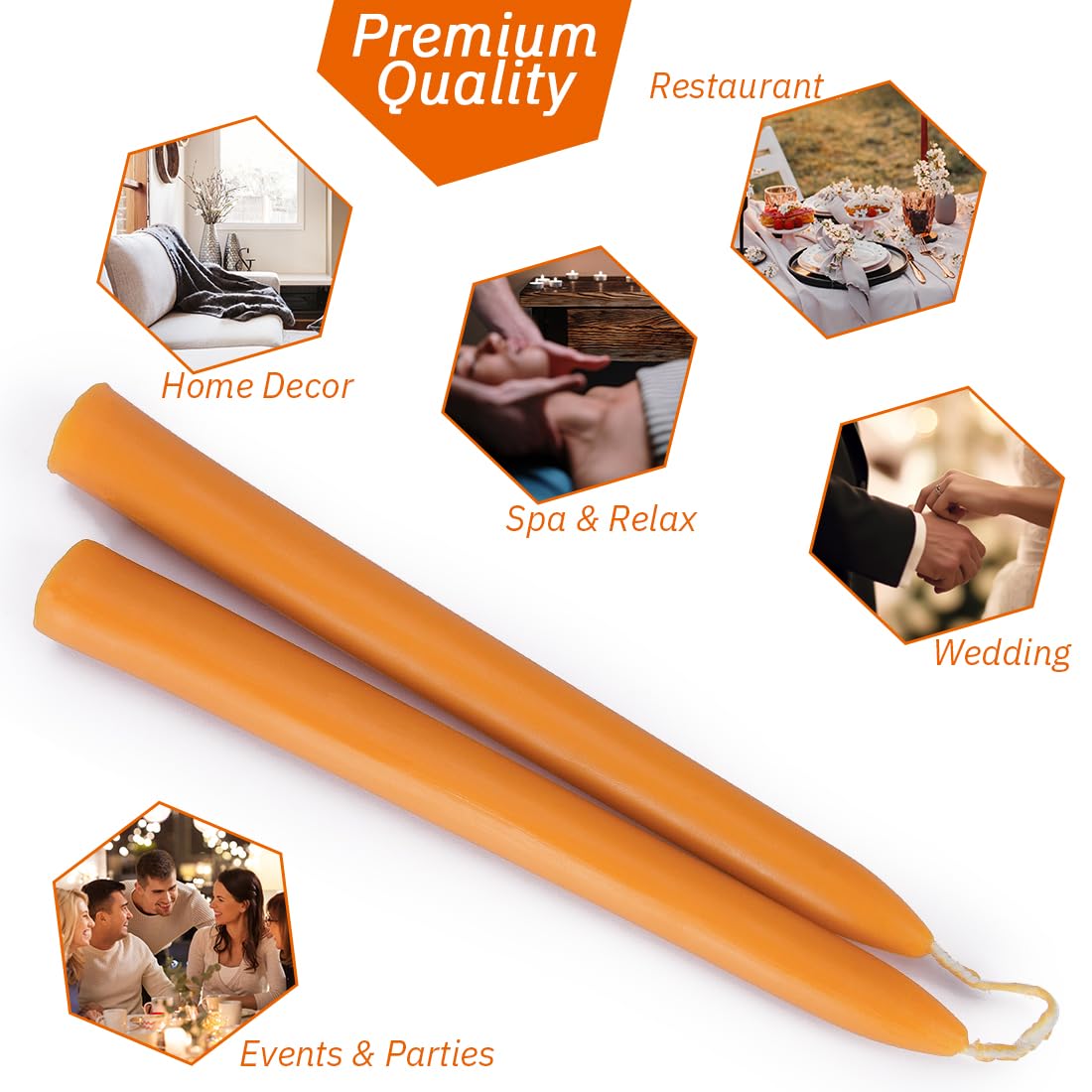 Olorvela Orange Beeswax Taper Candles,8" Long Candlestick,smokeless dripless unscented Natural Beeswax Candles.for Gift,Mother's Day (Orange)