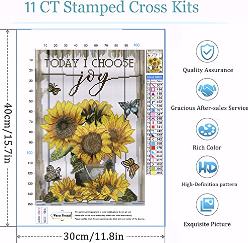 Sunflower Cross Stitch Kits for Adults - Stamped Crossstitching Kits Preprinted 11 Count Cross-Stitch Kit for Beginner, 11CT Prestamped Easy Pattern Needlepoint Kits Crafts for Decor 11.8x15.7inch