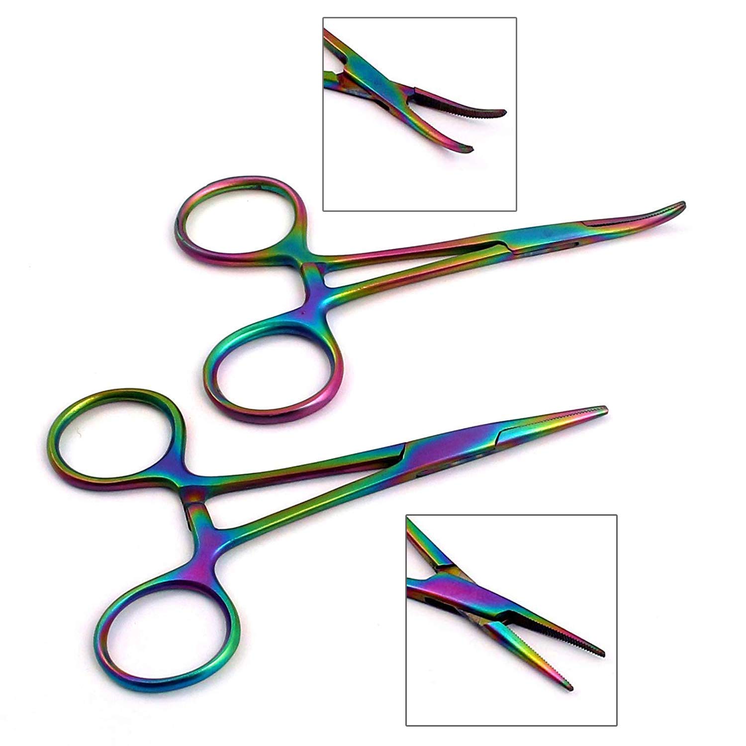 DDP Set of 2 Multi Color Rainbow Mosquito Hemostat Forceps 3.5" Straight & Curved Stainless Steel